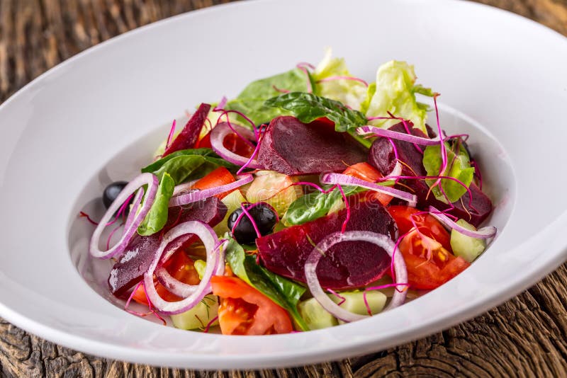 Vegetable Salad. Plate of Salad with Vegetables on Rustic Oak Table ...