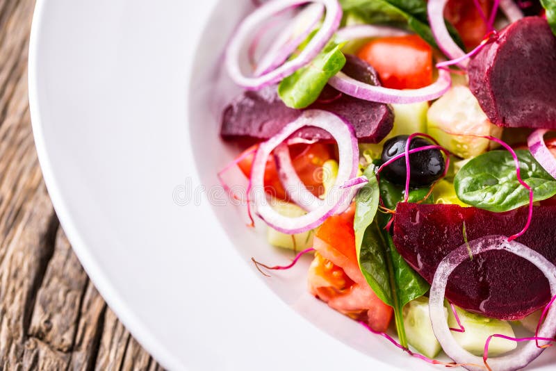 Vegetable Salad. Plate of Salad with Vegetables on Rustic Oak Table ...