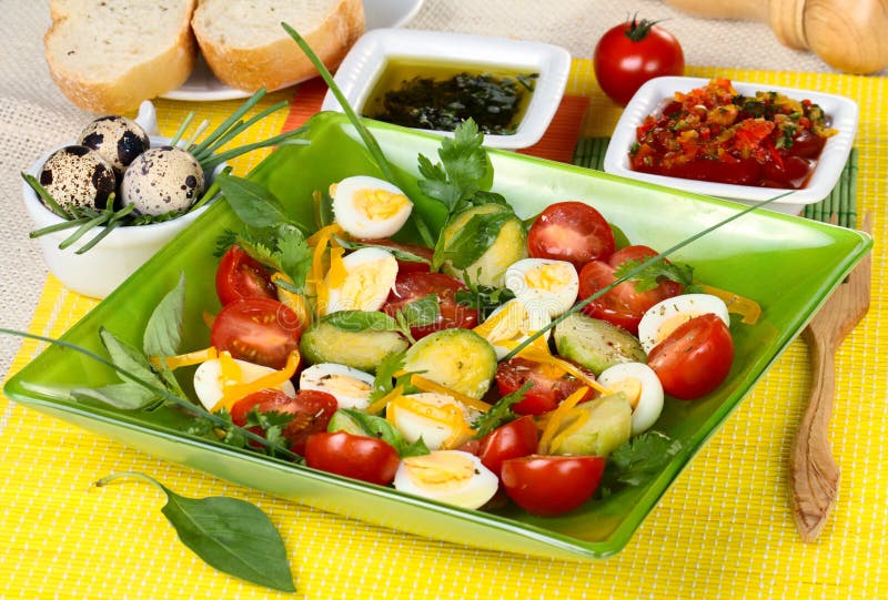 Vegetable Salad with Quail Eggs Stock Photo - Image of fork, eggs: 20740900