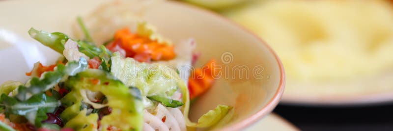 Vegetable Salad and Second Meat Dish with Side Dish Closeup. Stock ...