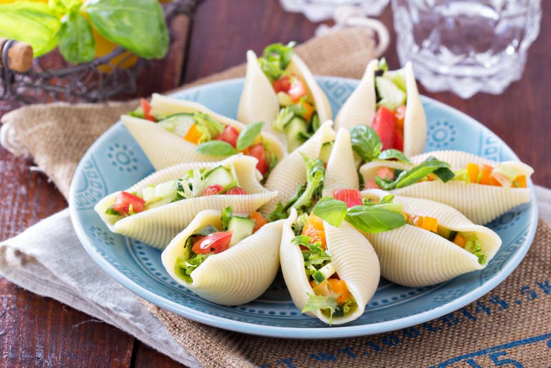 Vegetable Salad Served in Pasta Shells Stock Photo - Image of diet ...