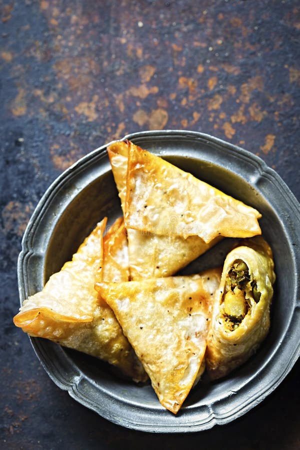 Vegetable Samosas with Chickpea, Spinach and Potatoes Stock Image ...