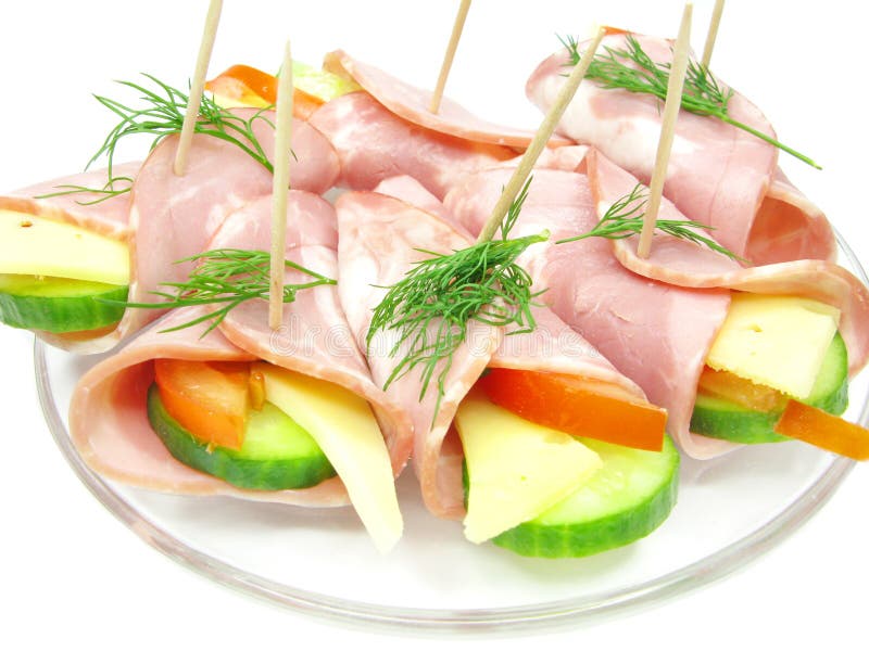 Vegetable Sandwich with Cheese and Ham Rolls Stock Photo - Image of ...