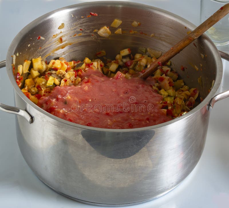 Vegetable Sauce Cooking Process, Step by Step Recipe Stock Image ...