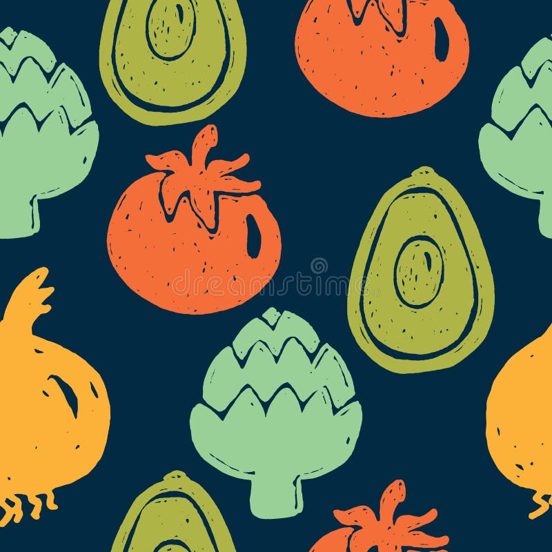 Vegetable Seamless Pattern. Hand Drawn Vegetables. Vegetable Seamless ...
