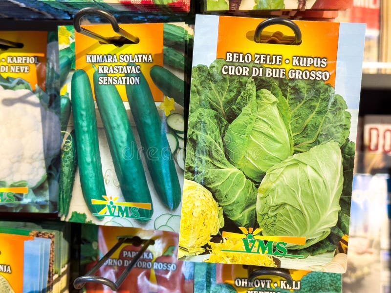 Vegetable Seed Packets Display with Cucumbers and Cabbage Varieties ...