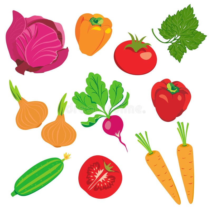 Vegetable Collection Set Icon Stock Vector - Illustration of tomato ...