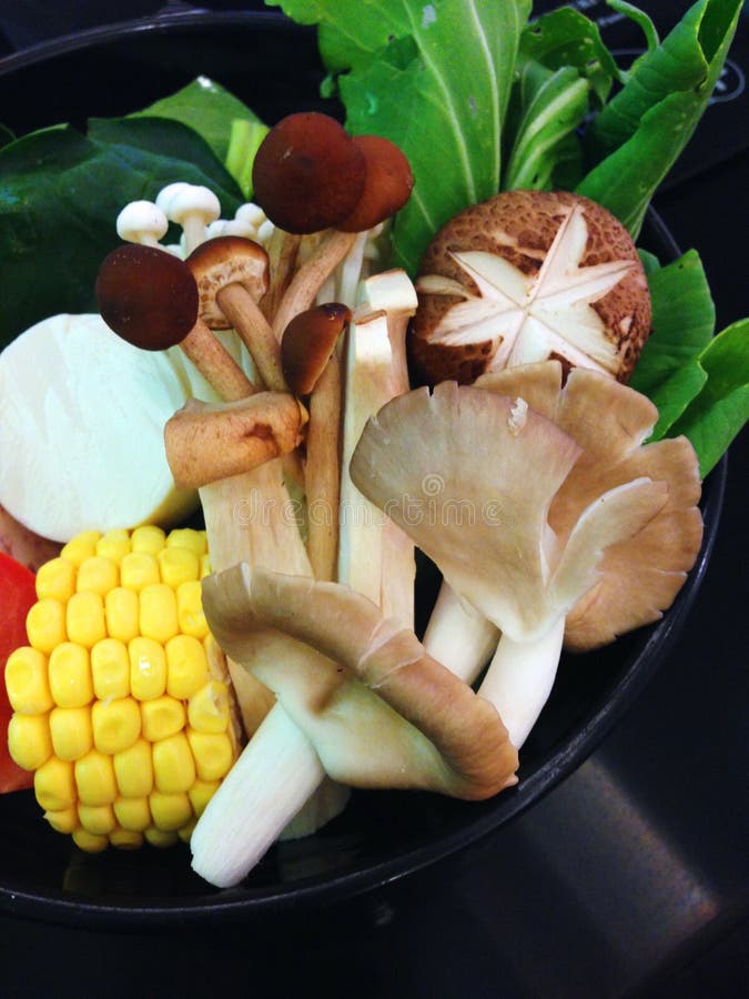 Vegetable Set for Shabu, Mushroom, Sweet Corn Stock Photo - Image of ...