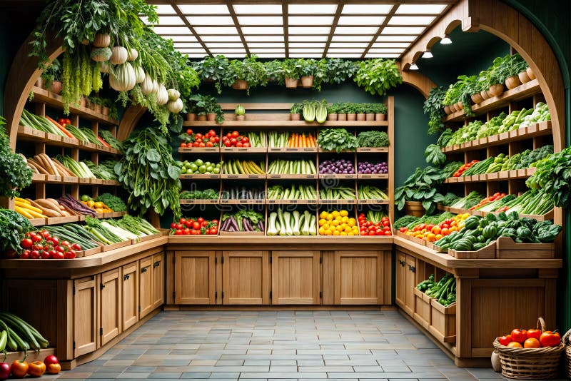 Vegetable Shop. Display Case with Vegetables in a Grocery Store Stock ...