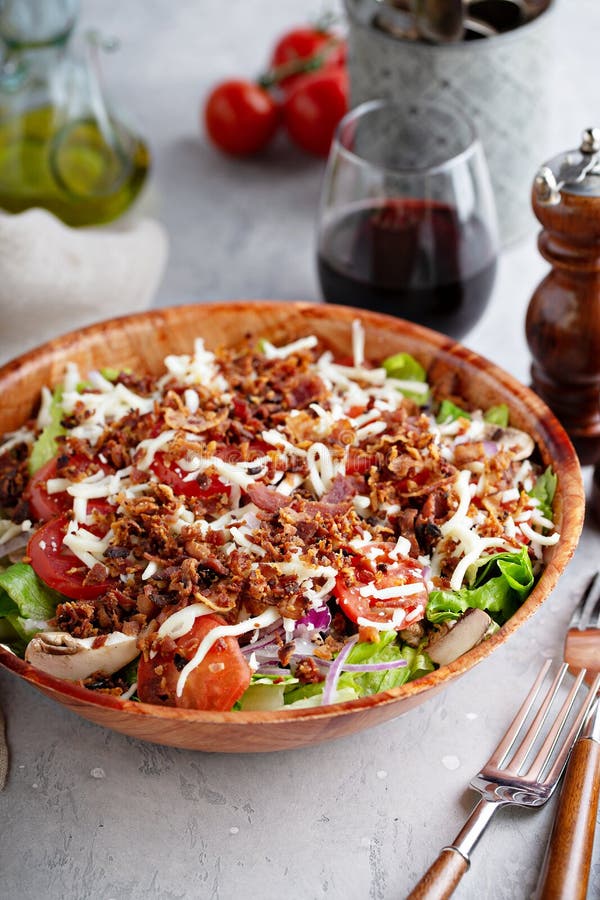 Vegetable Side Salad with Cheese and Bacon Stock Image - Image of ...