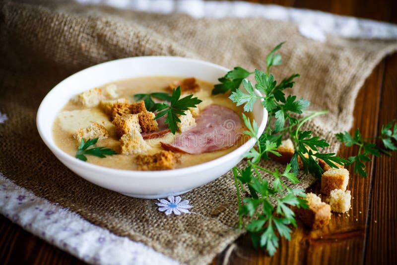 Vegetable Soup Puree with Cheese, Bacon Stock Photo - Image of cooked ...