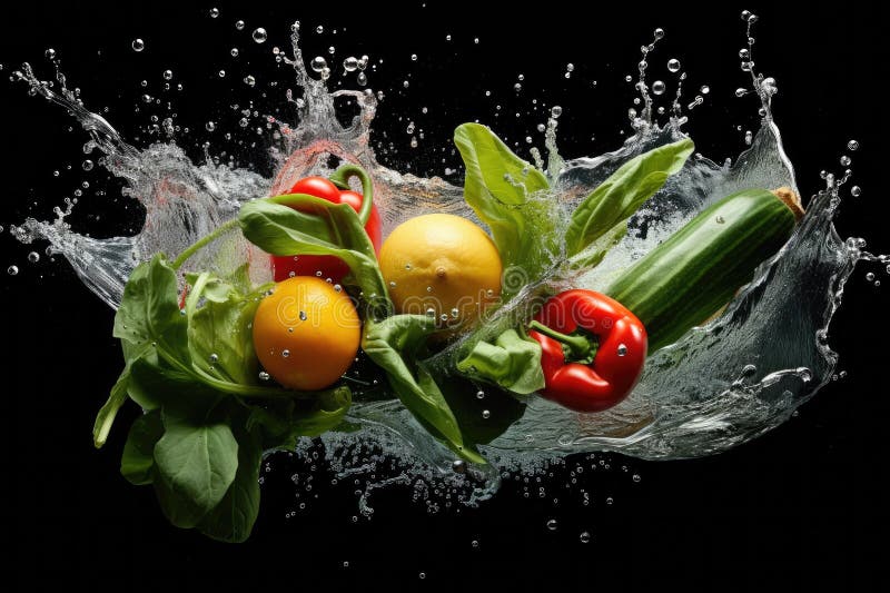 Vegetable Splashing into Clear Water Vegetables Splashing into Clear ...