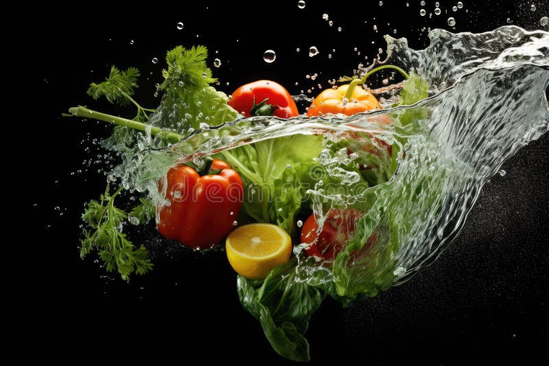 Vegetable Splashing into Clear Water Vegetables Splashing into Clear ...