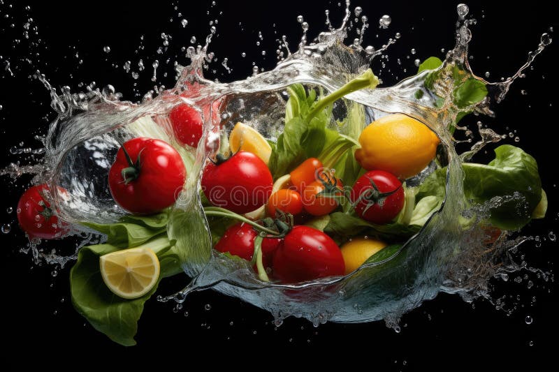 Vegetable Splashing into Clear Water Vegetables Splashing into Clear ...