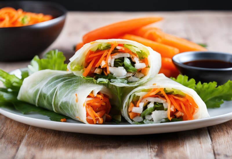 A Vegetable Spring Roll with Cabbage and Carrots Stock Illustration ...