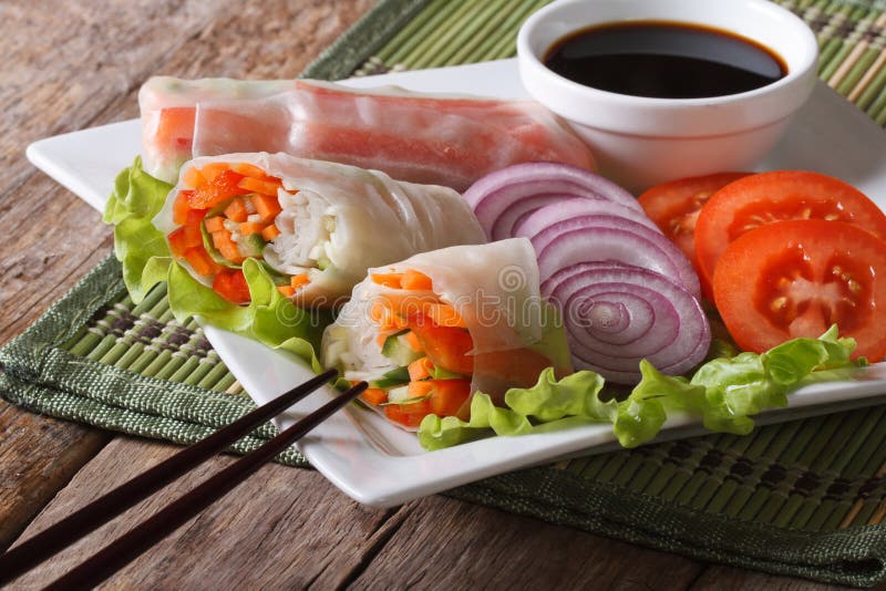 Vegetable Spring Rolls with Sauce Horizontal Top View Stock Image ...