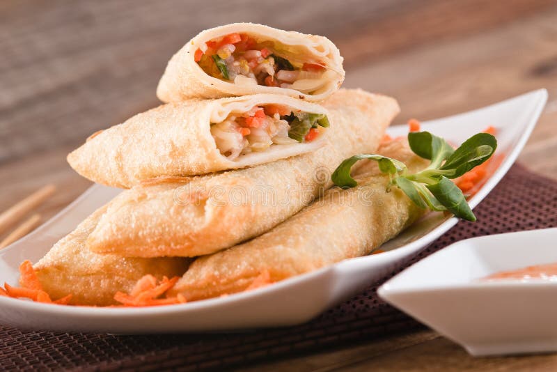 Vegetable spring rolls. stock photo. Image of gourmet - 84805806