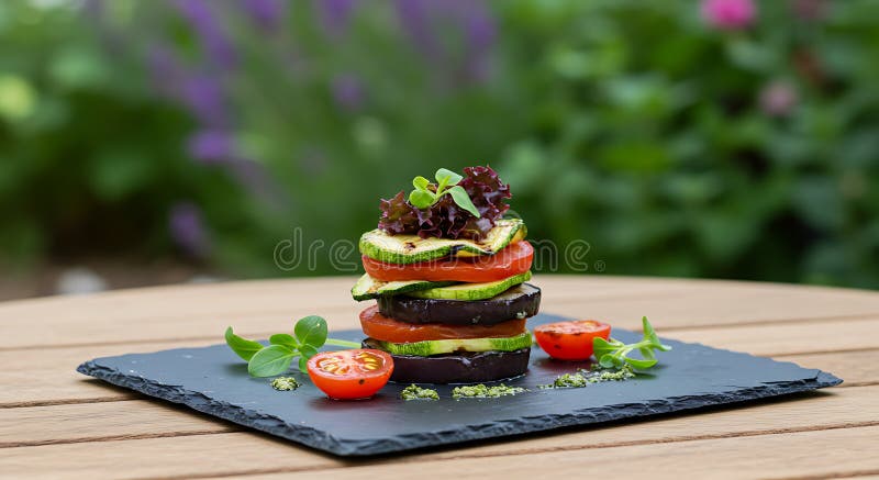 Vegetable Stack with Tomato Zucchini Eggplant Stock Illustration ...