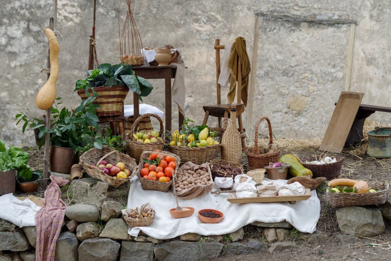Vegetable Stall at a Medieval Market Stock Image - Image of traditional ...