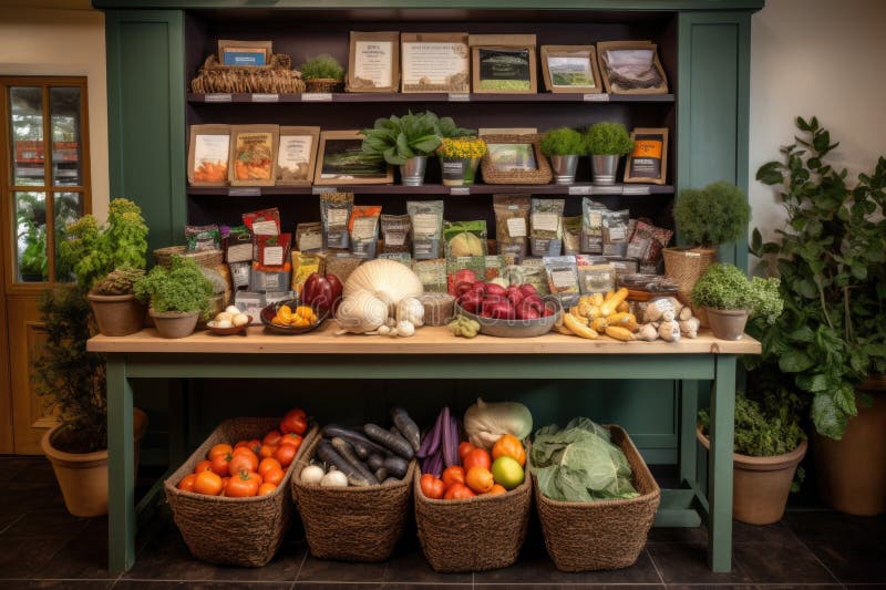 Vegetable Stand with Fresh Produce, Spices, and Cookbooks on Display ...