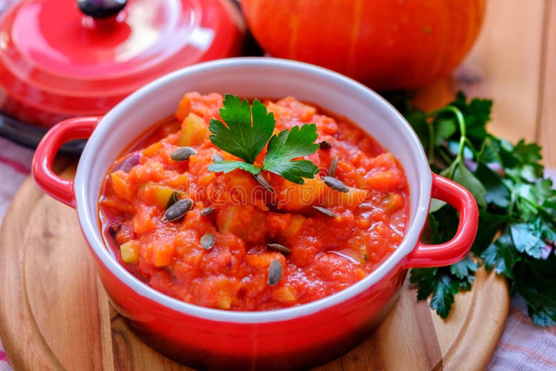Vegetable Stew in a Beautiful Red Saucepan Stock Image - Image of ...