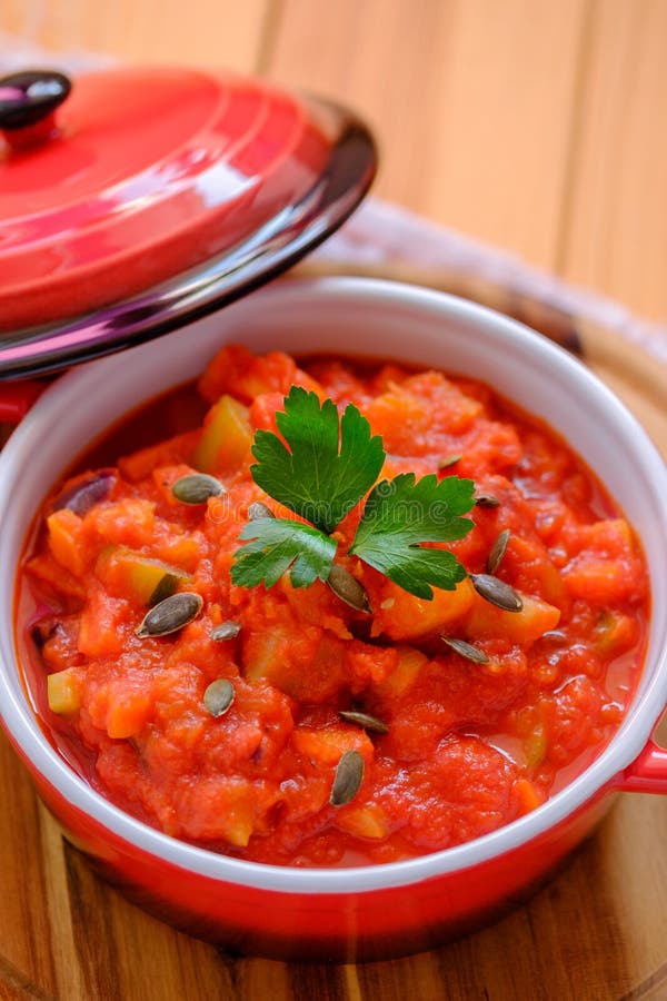 Vegetable Stew in a Beautiful Red Saucepan Stock Image - Image of ...