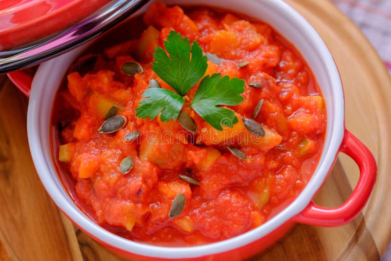 Vegetable Stew in a Beautiful Red Saucepan Stock Photo - Image of stew ...