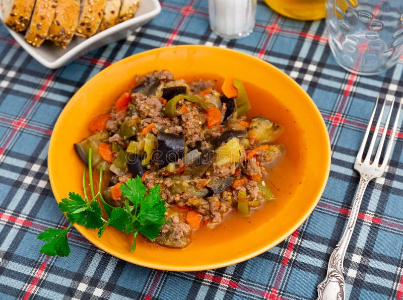 Vegetable Stew Served with Minced Meat Stock Photo - Image of lunch ...