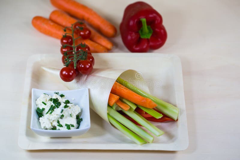 Vegetable Sticks with Fresh Cheese for Dipping Stock Image - Image of ...
