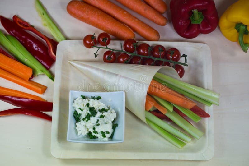 Vegetable Sticks with Fresh Cheese for Dipping Stock Photo - Image of ...