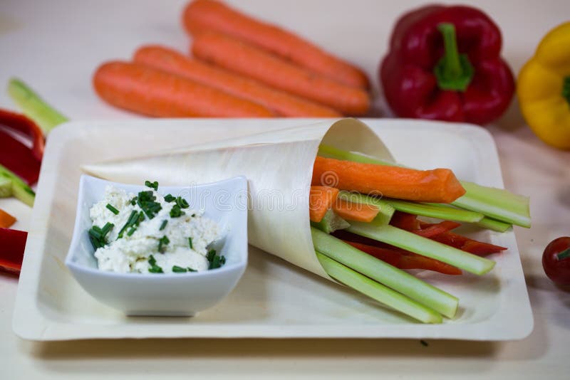 Vegetable Sticks with Fresh Cheese for Dipping Stock Photo - Image of ...