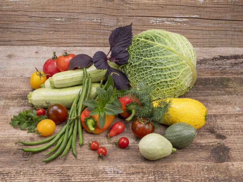 Vegetable Still Life on a Wooden Background Stock Image - Image of ...