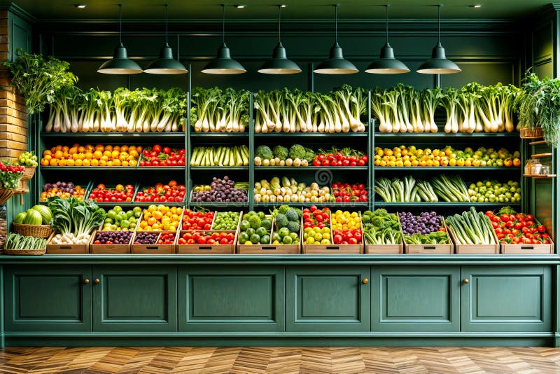 Vegetable Store. Showcase with Vegetables in a Store Stock Illustration ...