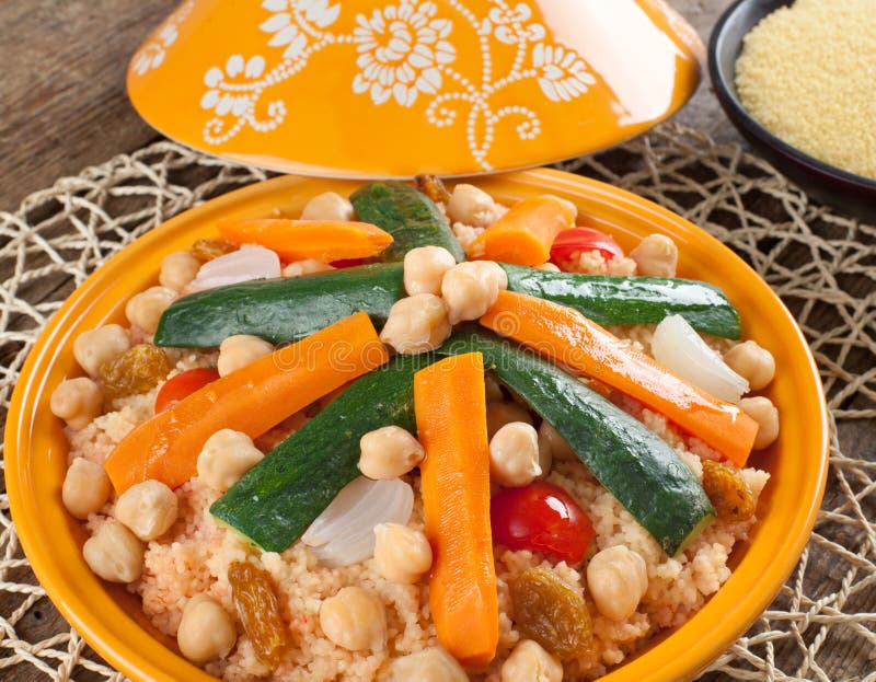Couscous and Moroccan Seven Vegetables Tajine Stock Photo - Image of ...