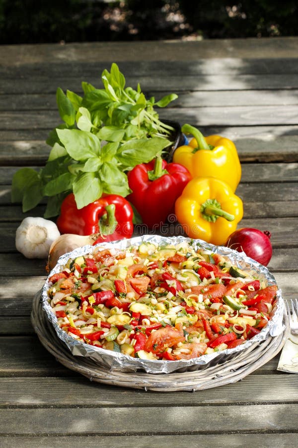 Vegetable Tart on Rustic Wooden Table Stock Photo - Image of color ...