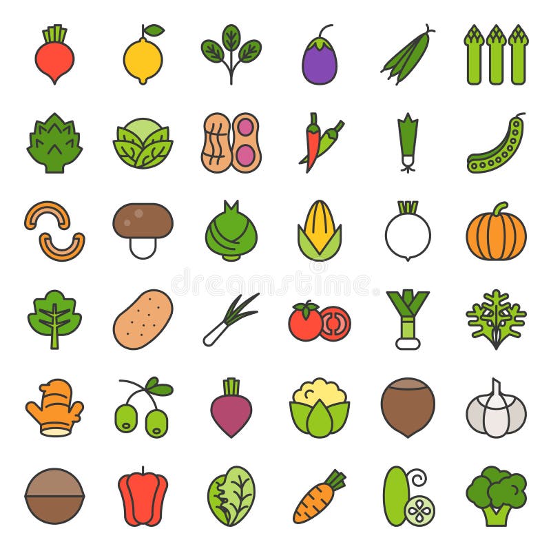 Vegetable Vector Icon Set, Filled Outline Style Stock Vector ...