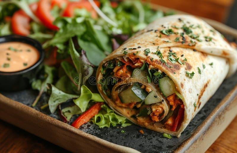 Vegetable Wrap Filled with Hummus, Cucumber and Roasted Red Peppers on ...