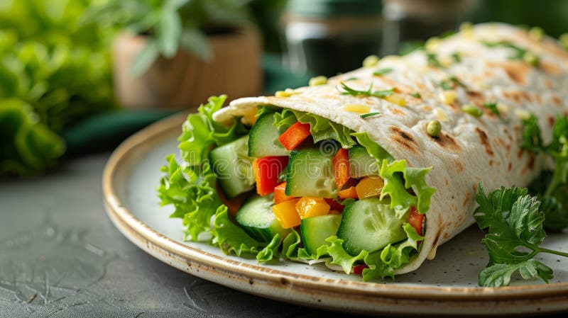 A Vegetable Wrap on a Plate. Stock Photo - Image of vegetarian, lunch ...