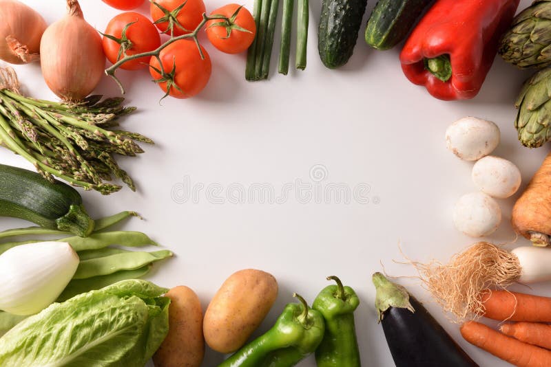 Vegetables Around a White Table Top View Stock Photo - Image of ...