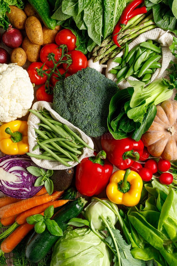 Vegetables Background. Various Vegetables on Kitchen Table Stock Photo ...