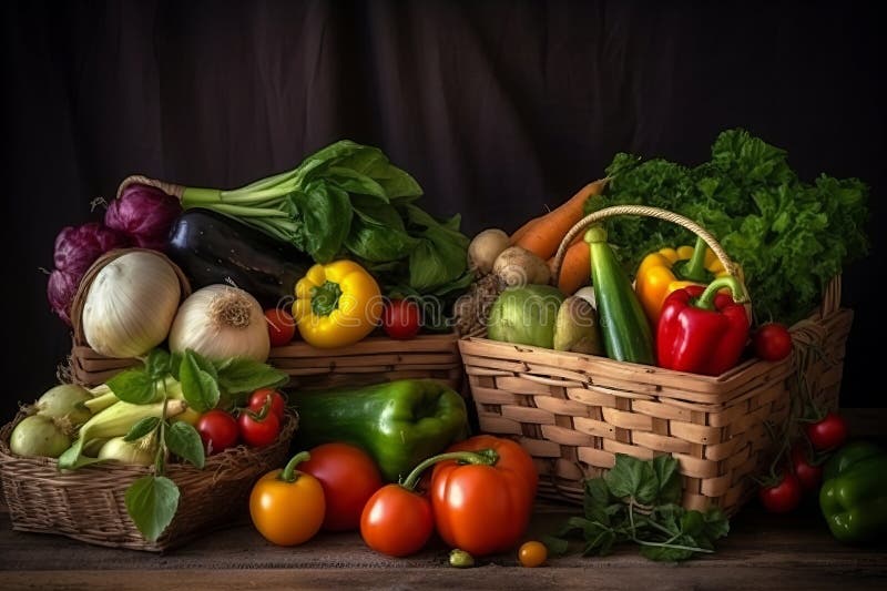 Vegetables in Basket, Harvest. AI Generative. Farm Stock Illustration ...