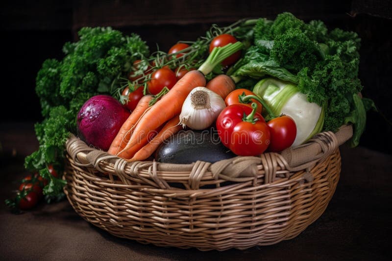 Vegetables in a Basket. Vegetable Harvest Stock Illustration ...