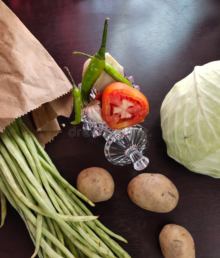 Vegetables,beans,potato,half Cut Tomato,cabbage,green Chilly Stock ...