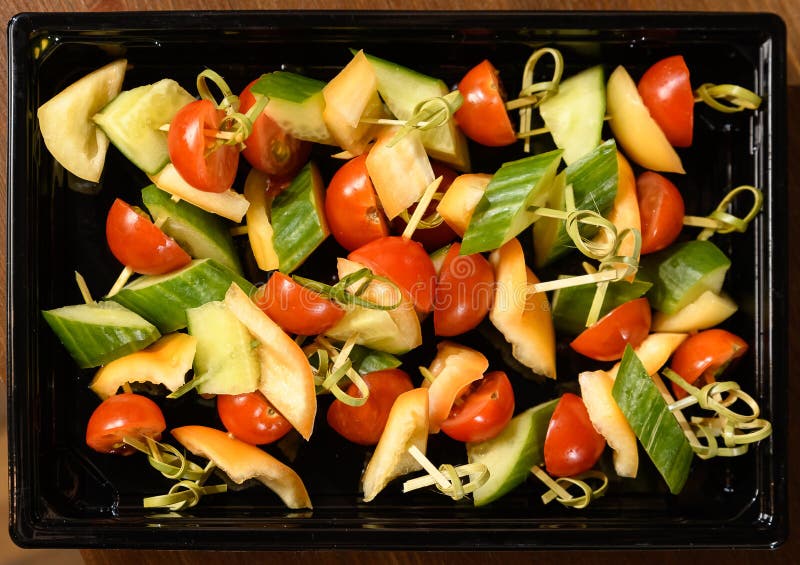 Vegetables Canapes in a Disposable Container at a Party. the View from ...
