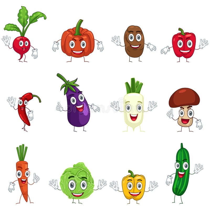 Vegetables in Characters stock vector. Illustration of radish - 64536286