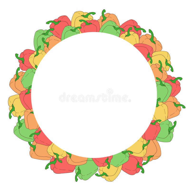 Vegetables. Color Bell Pepper. Round Vector Frame Template Stock Vector ...
