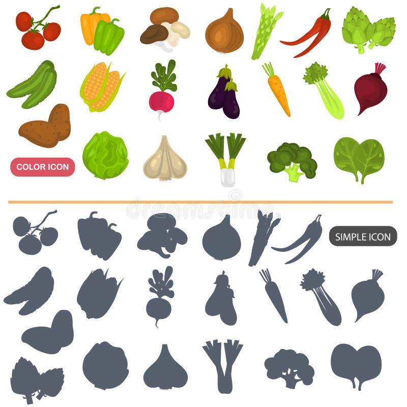 Vegetables Color Flat and Simple Icons Set for Web and Mobile Design ...