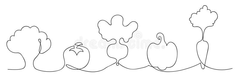 Vegetables Continuous One Line Drawing Stock Vector - Illustration of ...