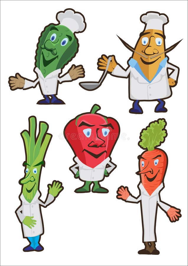 Vegetables Cook, a Set of Painted Characters Stock Illustration ...