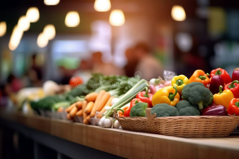 Vegetables on the Counter in the Supermarket. Blurred Background Stock ...